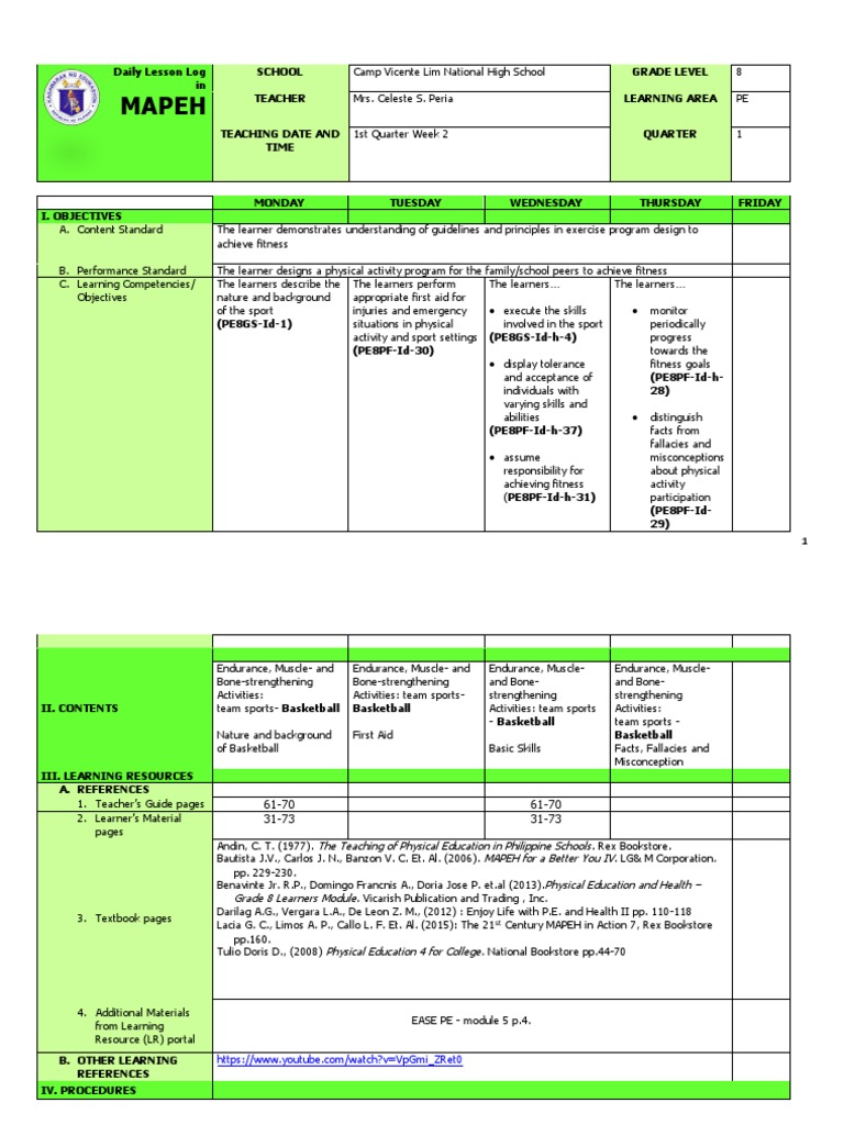q1 Grade 8 Pe DLL Week 2 CTTO | PDF | Physical Fitness | Physical Education