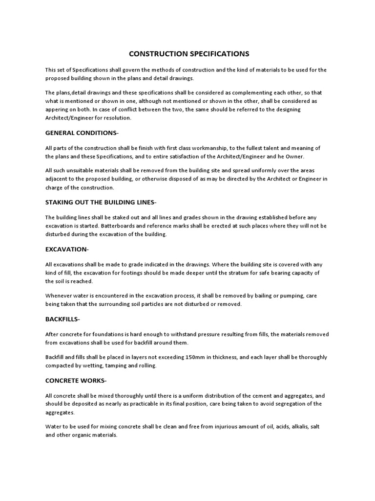 Construction Specifications | PDF | Concrete | Plumbing