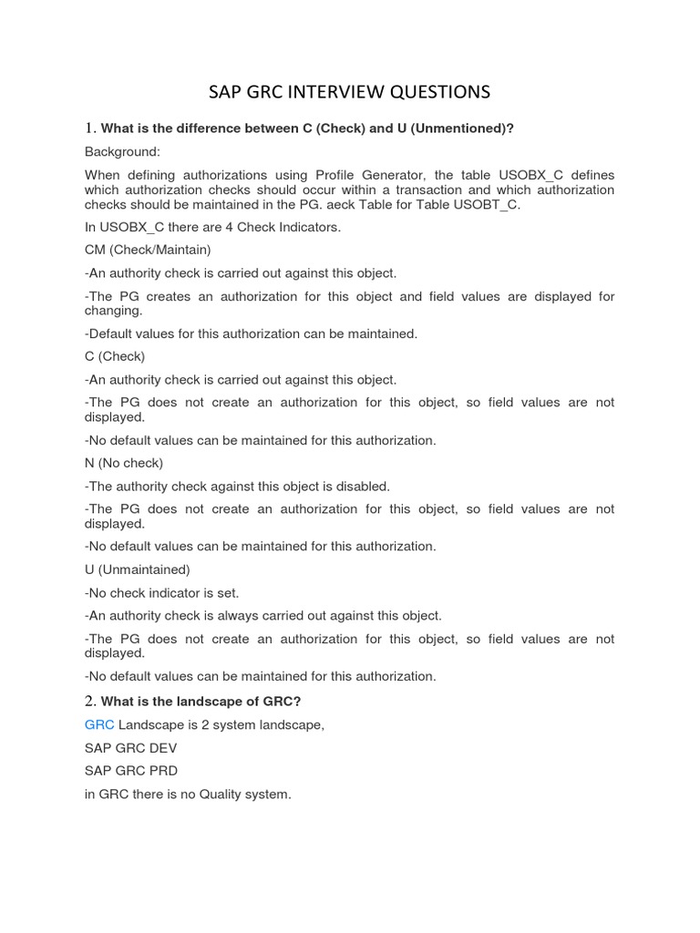 Sap Grc Interview Questions Pdf