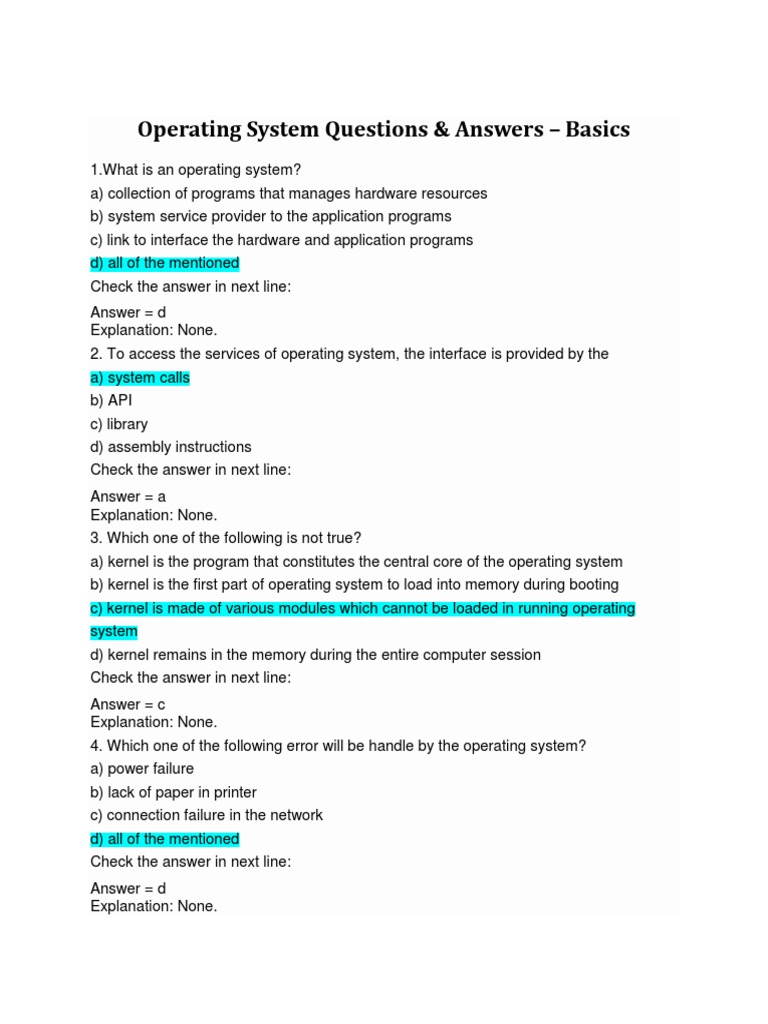 Topic Wise Mcq Of Operating Systems Pdf Scheduling Computing 