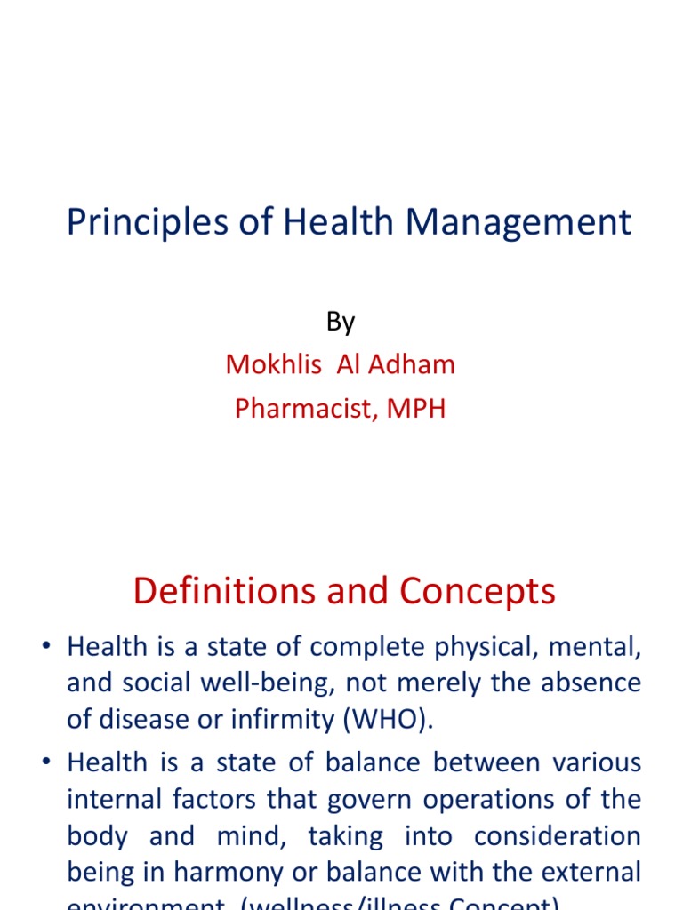 Principles of Health Management: Mokhlis Al Adham Pharmacist, MPH | PDF ...