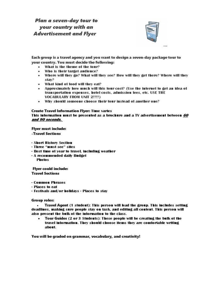 Plan A Seven-Day Tour To Your Country With An Advertisement and Flyer | PDF