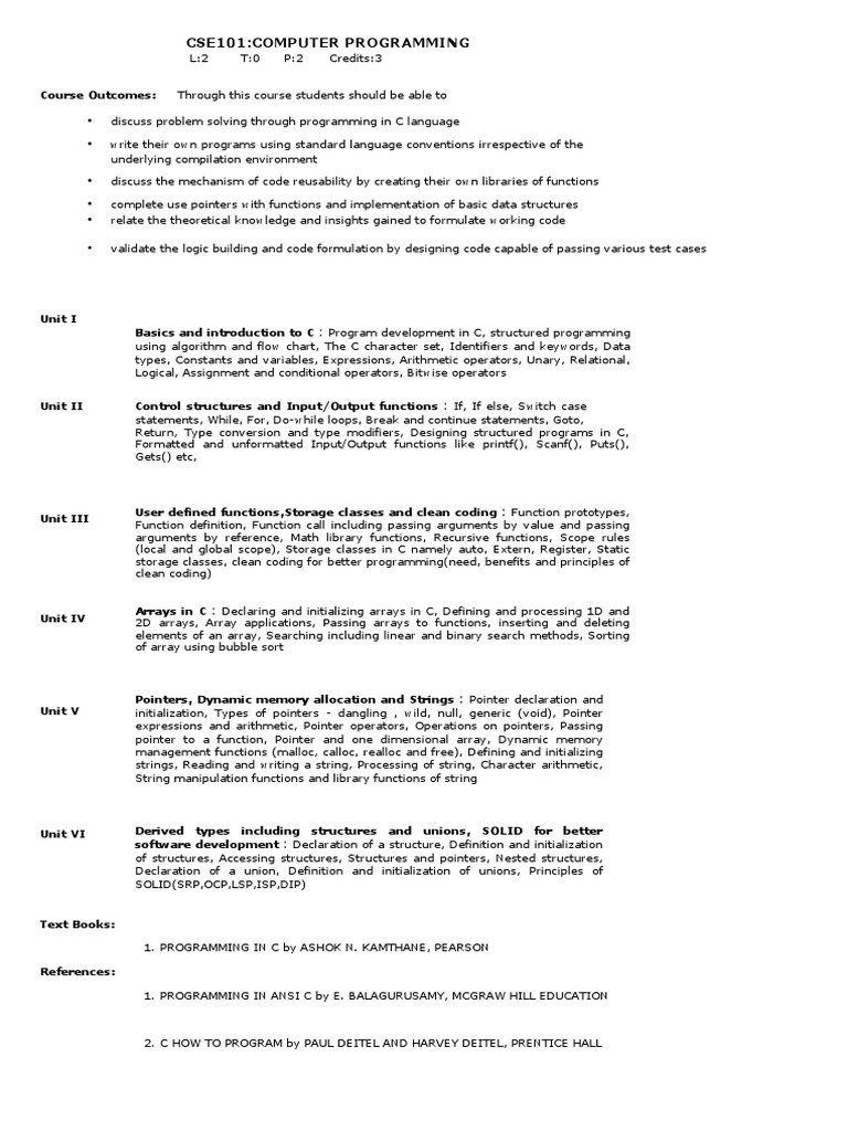 Cse101 Pdf C Programming Language Pointer Computer Programming 0885