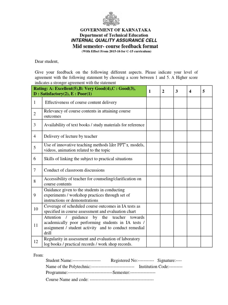 Karnataka Mid-Semester Feedback Form | PDF