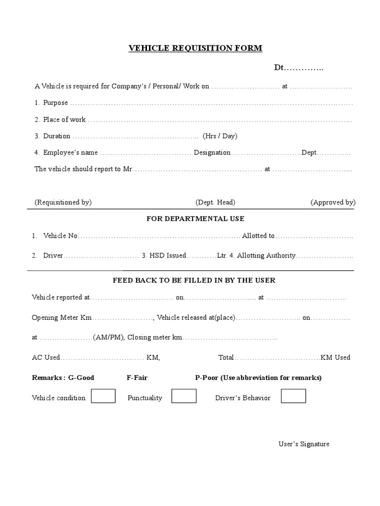 Vehicle Requisition Form | PDF | Technology & Engineering
