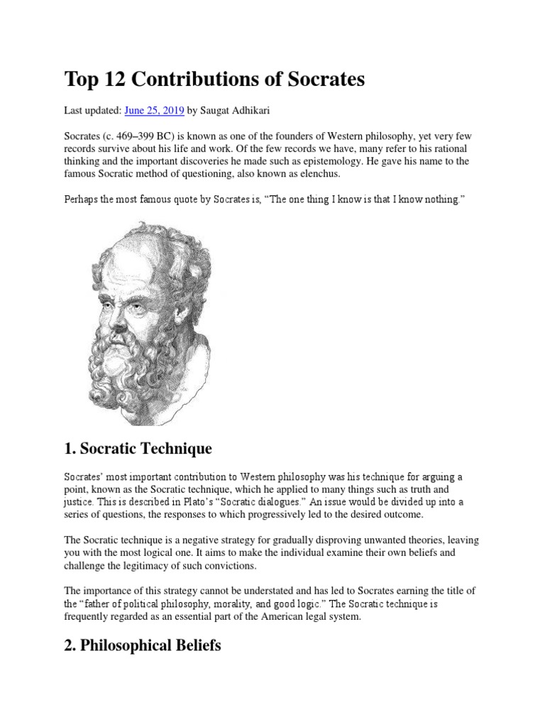 Top 12 Contributions of Socrates | PDF | Socrates | Reason