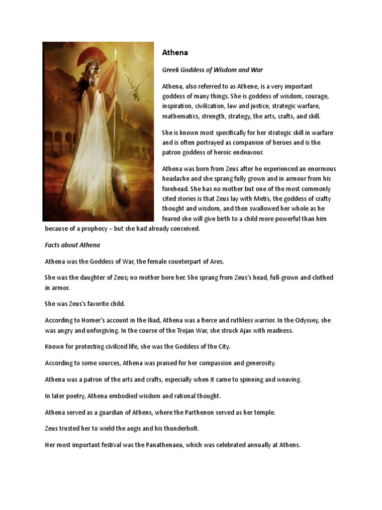 Athena: Greek Goddess of Wisdom and War | PDF | Athena | Ancient Greek ...