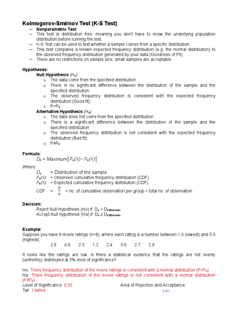 Nonparametric K-S Test for Distribution Goodness of Fit | PDF ...