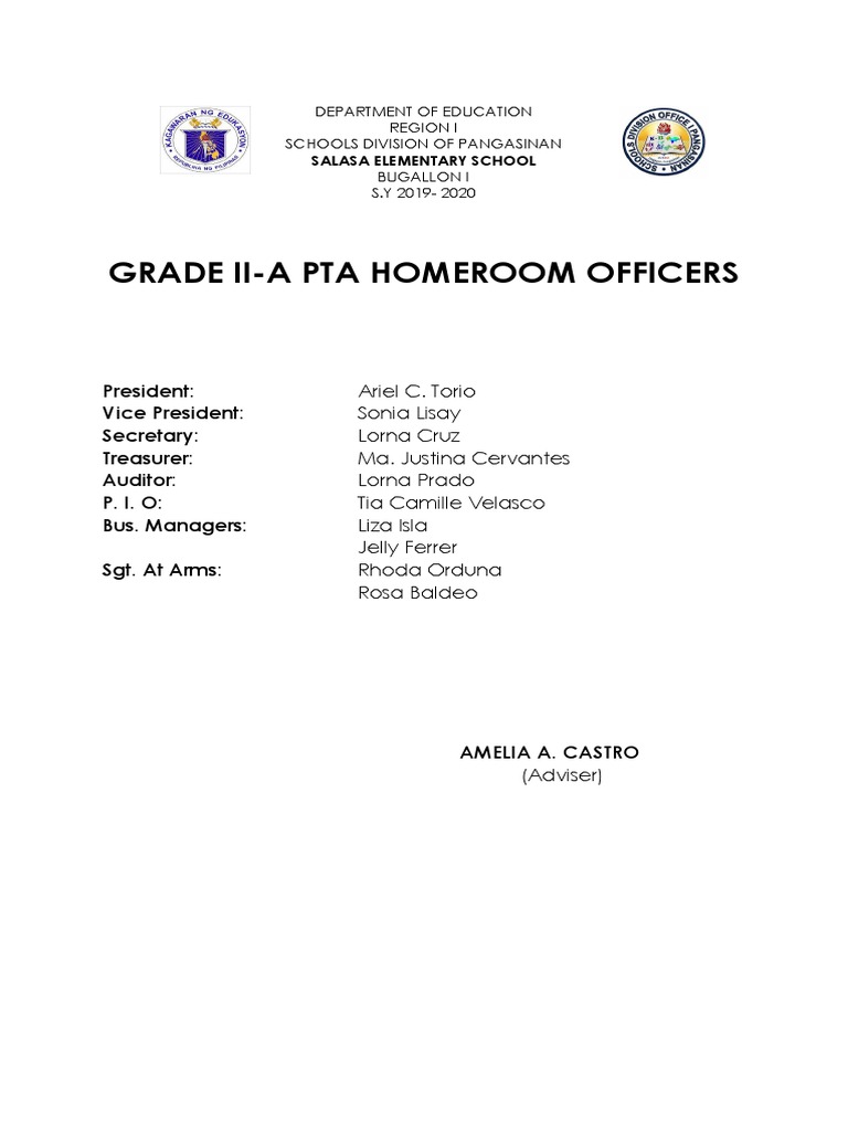 Grade Ii-A Pta Homeroom Officers | PDF