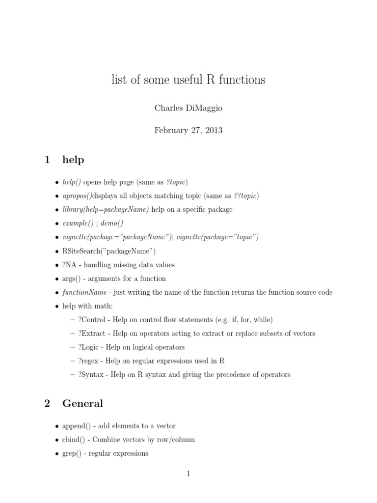 R Functions List | PDF | Errors And Residuals | Structural Equation ...