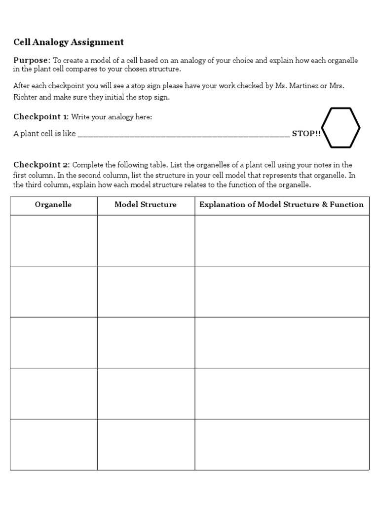 Cell Analogy Assignment | PDF | Organelle | Cell (Biology)