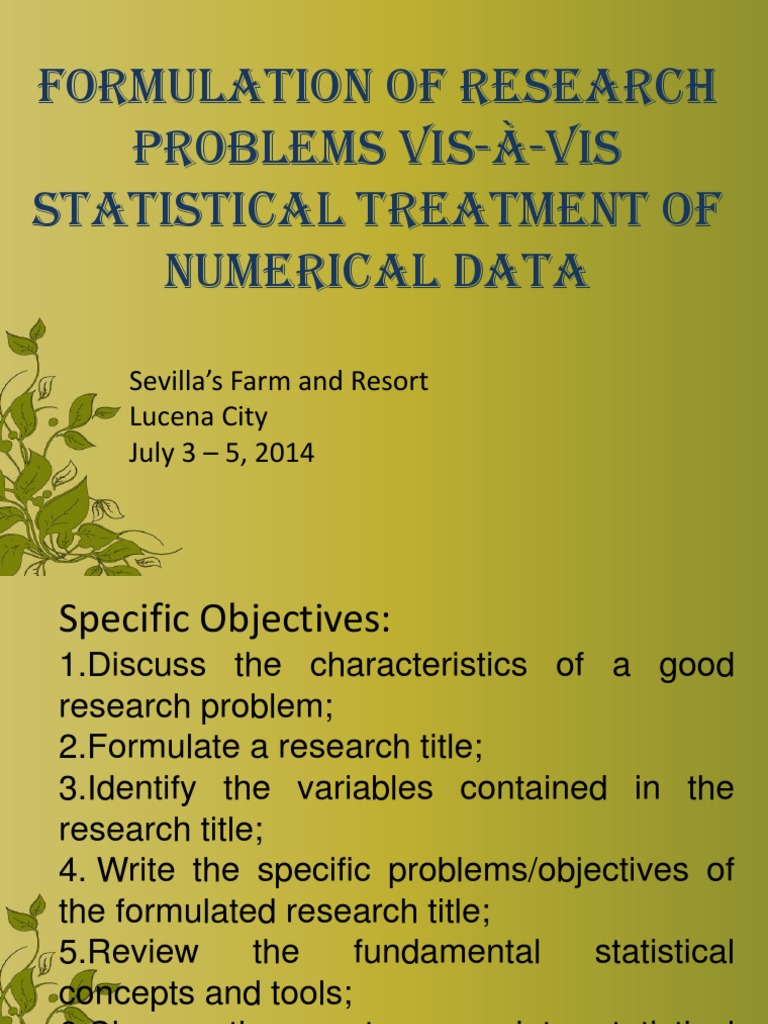 Formulation of Research Problem | PDF | Level Of Measurement | Statistics