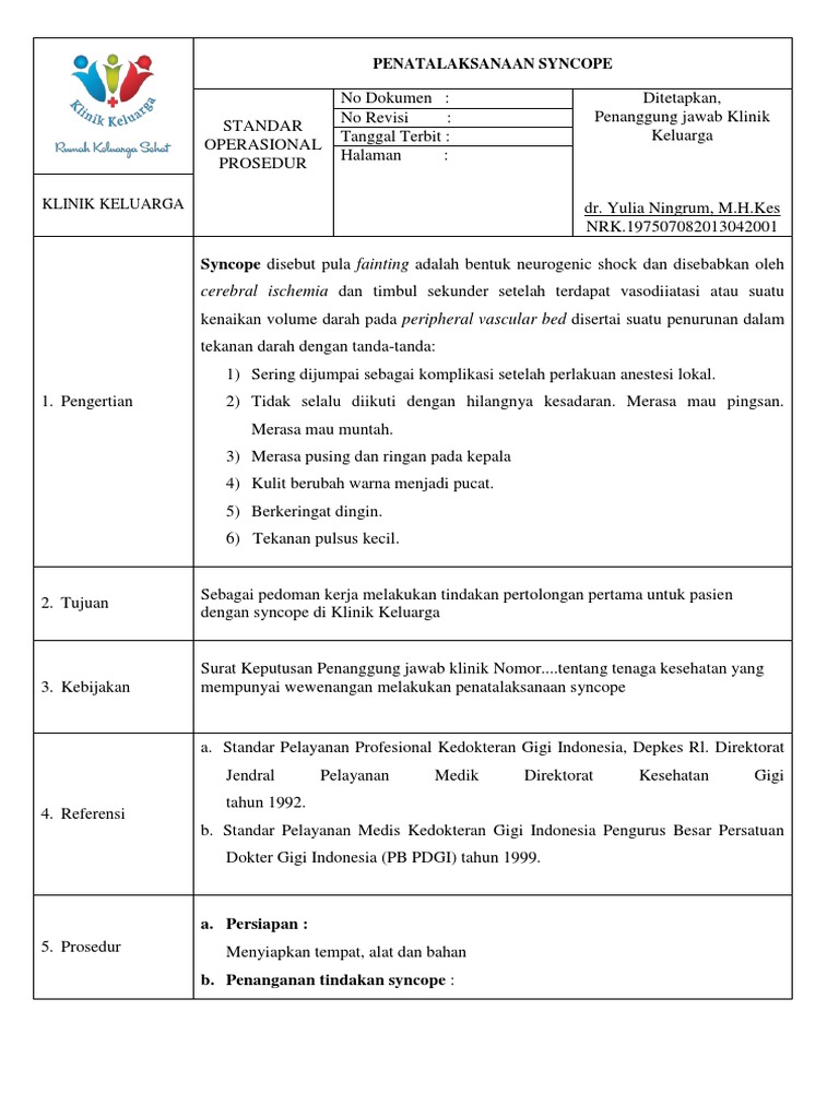 Sop Syncope (Pingsan) | PDF