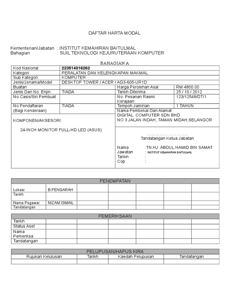 KEW PA 2 Daftar Harta Modal | PDF
