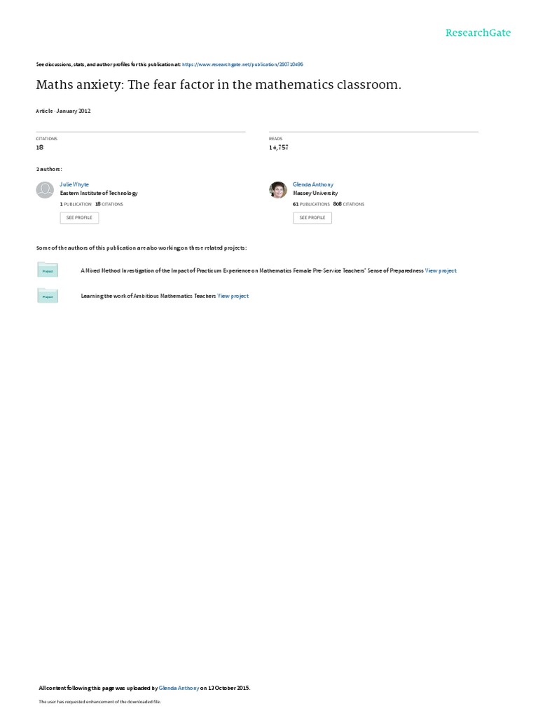 Whyte and Anthony 2012 | PDF | Anxiety | Teachers