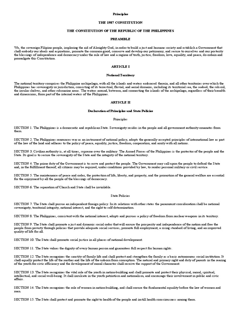 Principles The 1987 Constitution The Constitution of The Republic of ...