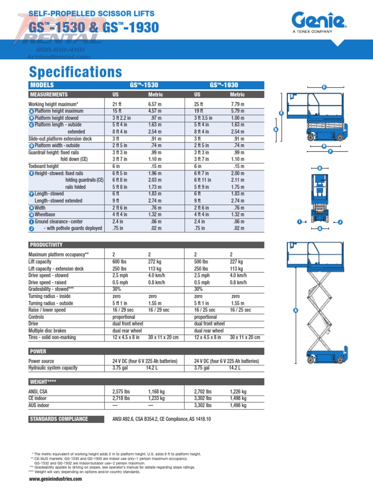 GS - 1530 & GS - 1930 Specifications | PDF | Elevator | Battery Charger