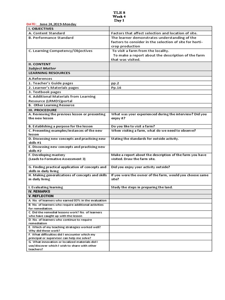 DLL TLE Grade 8 | Learning | Teachers