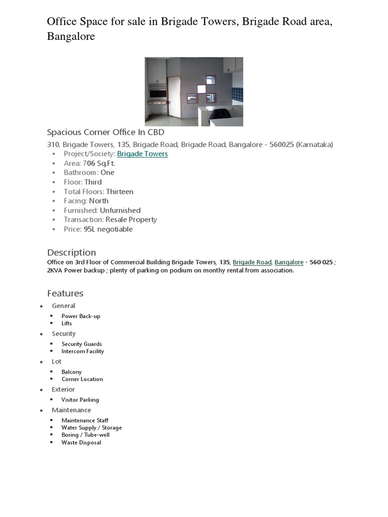 Brigade Towers Office Details | PDF