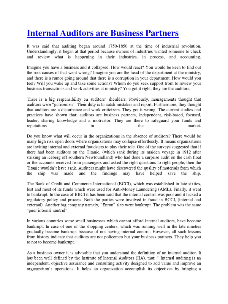 Internal Auditors Are Business Partner | PDF | Internal Audit | Audit