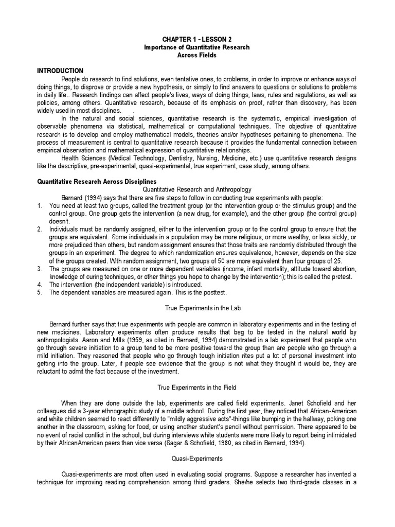 Chapter 1 Lesson 2. Importance of Quantitative Research Across Fields ...