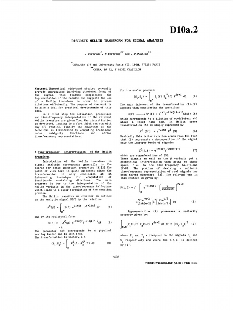1990 Bertrand Discrete Mellin Transform For Signal Analysis | PDF | Fourier Transform | Group ...
