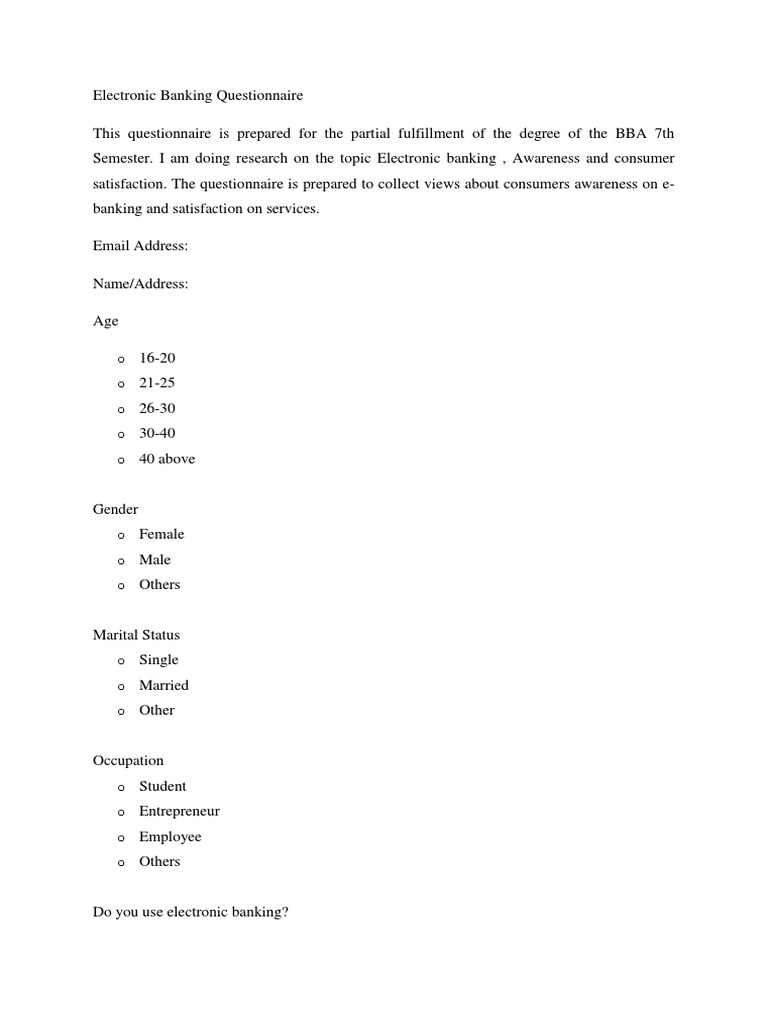 Electronic Banking Satisfaction Survey | PDF | Online Banking | Banks ...