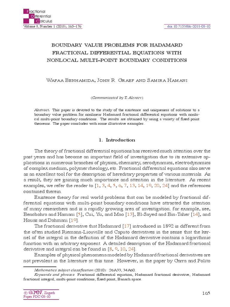 Boundary Value Problems For Hadamard Fractional Differential Equations With Nonlocal Multi-Point ...