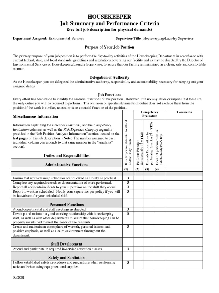 Housekeeper Job Duties | PDF | Housekeeping | Personal Protective Equipment