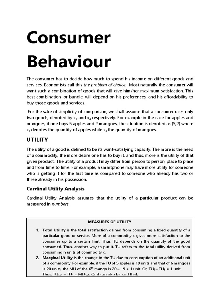 Consumer Behaviour: Utility | PDF | Demand Curve | Utility
