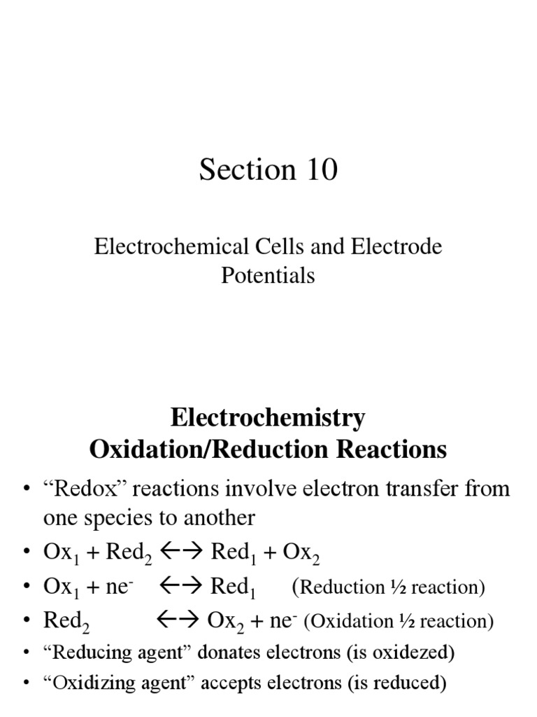 Section 10: Electrochemical Cells and Electrode Potentials | PDF ...