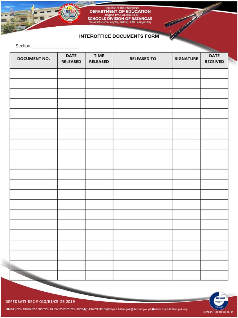 Interoffice Documents Transmittal Form