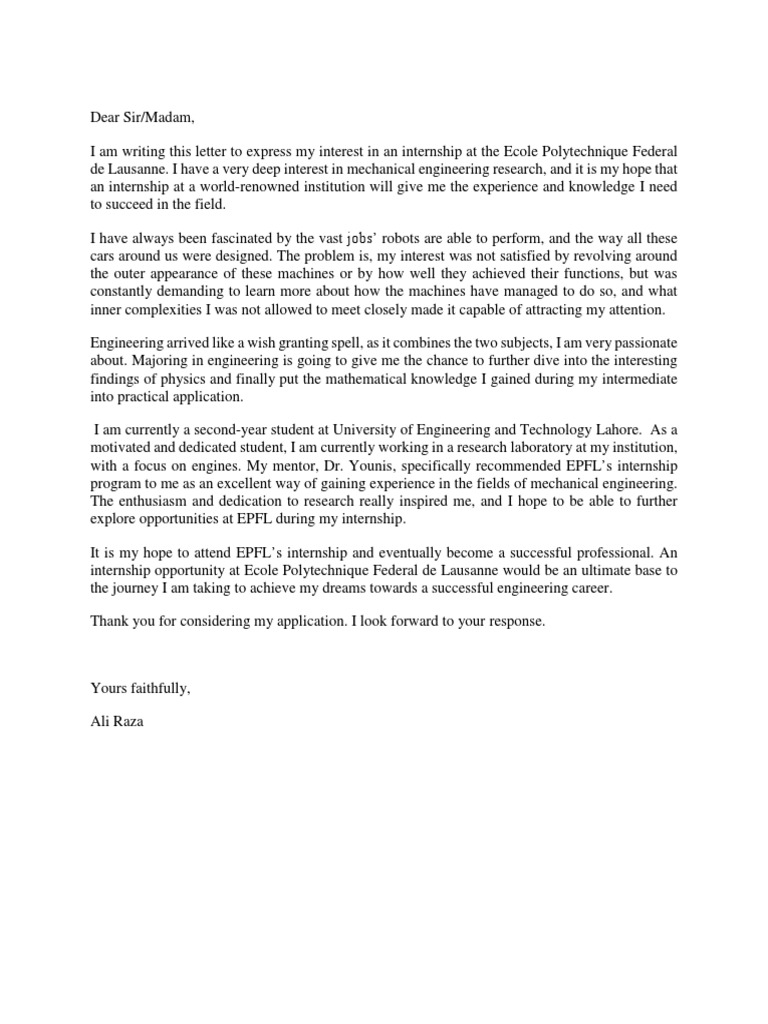 EPFL Internship Motivation Letter | PDF