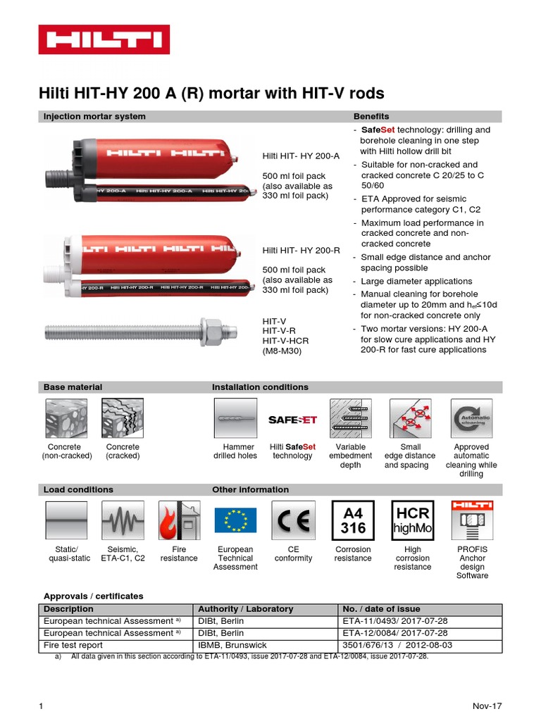 Hilti HIT-HY 200 A Technical Data Sheet | PDF | Galvanization ...