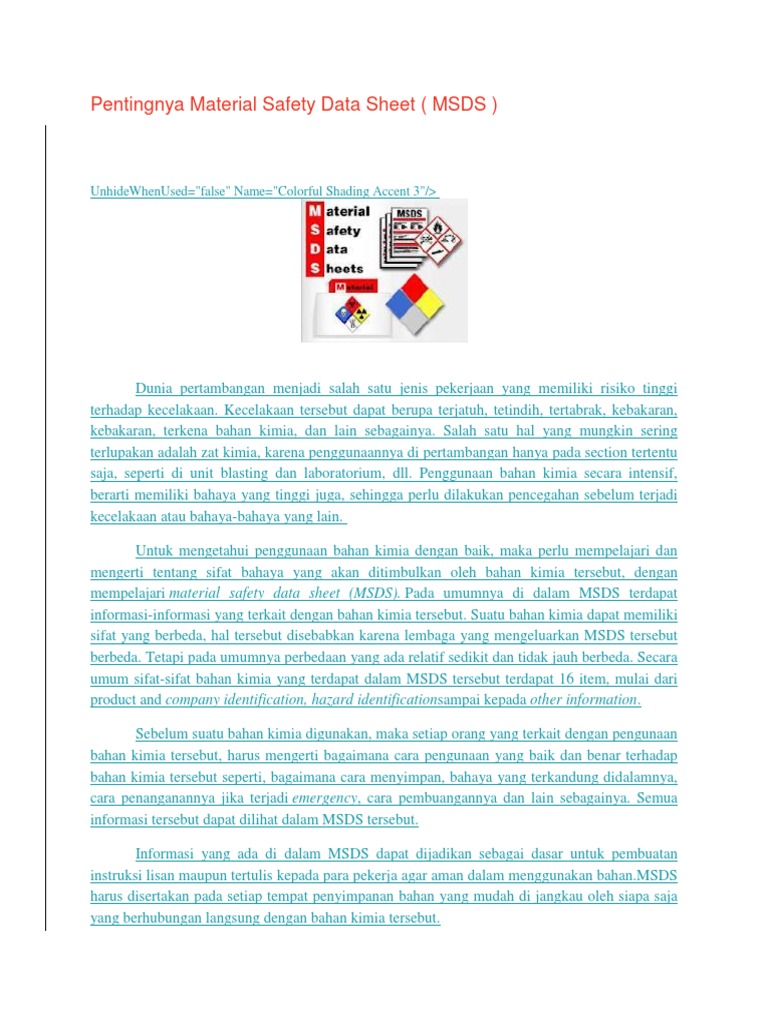 Material Safety Data Sheet Msds Informasi Penting Penggunaan Bahan