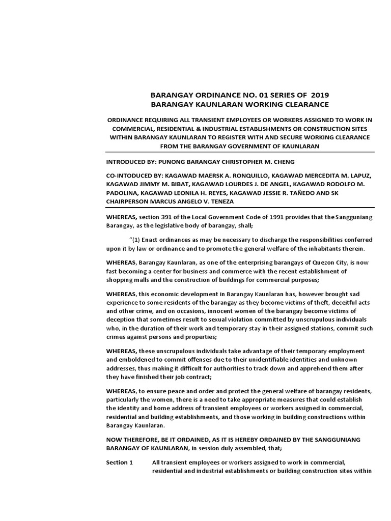 Ordinance For Working Clearance | PDF | Identity Document | Employment