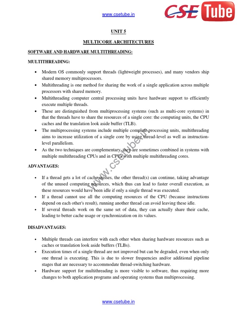Unit 5 | PDF | Thread (Computing) | Multi Core Processor