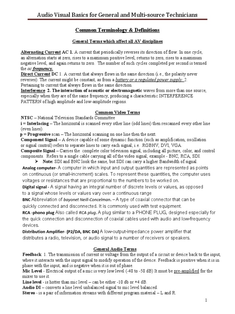 Audio Visual Basics For General and Multi-Source Technicians | PDF ...