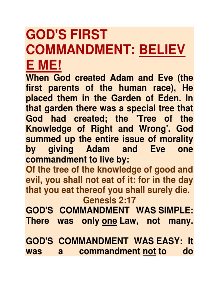 God'S First Commandment: Believ E Me! | PDF | Adam And Eve | Grace In ...