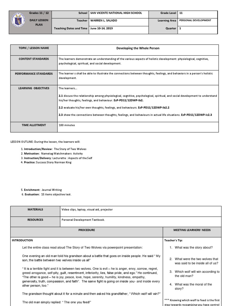 PerDev Lesson 2 Developing The Whole Person | PDF | Learning | Behavior