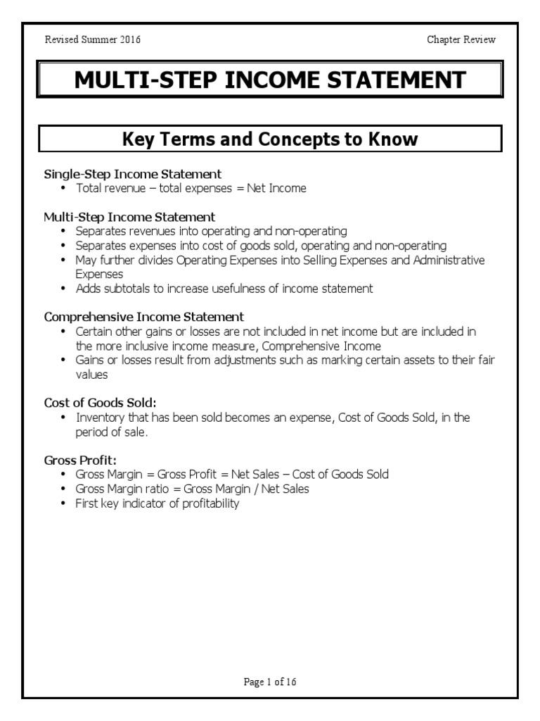 Multi-Step Income Statement - CR | PDF | Net Income | Revenue