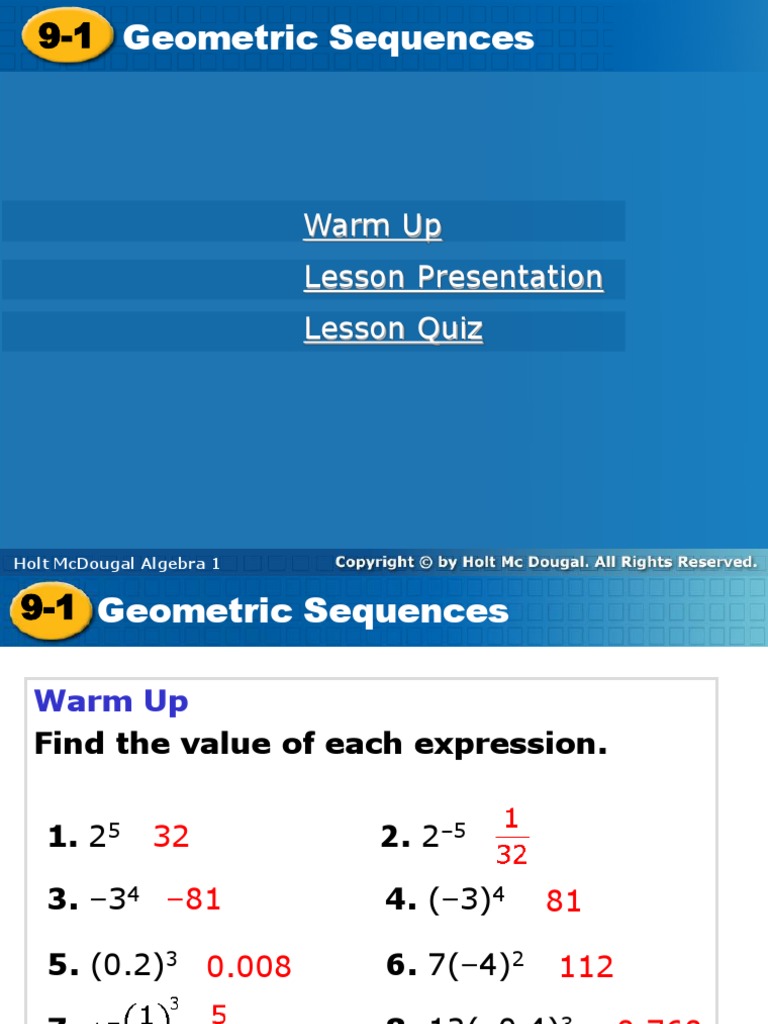 Geometric Sequences in Algebra 1 | PDF | Sequence | Exponentiation