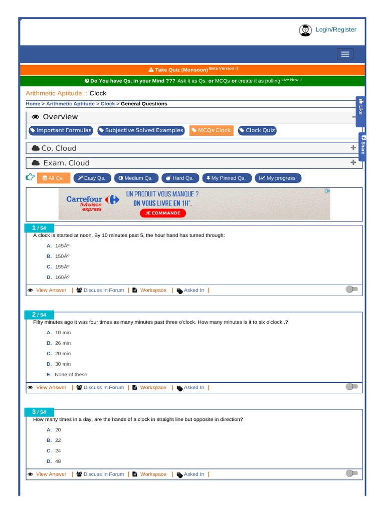 Clock Arithmetic Aptitude Question With Answers | PDF | Clock | Queue (Abstract Data Type)