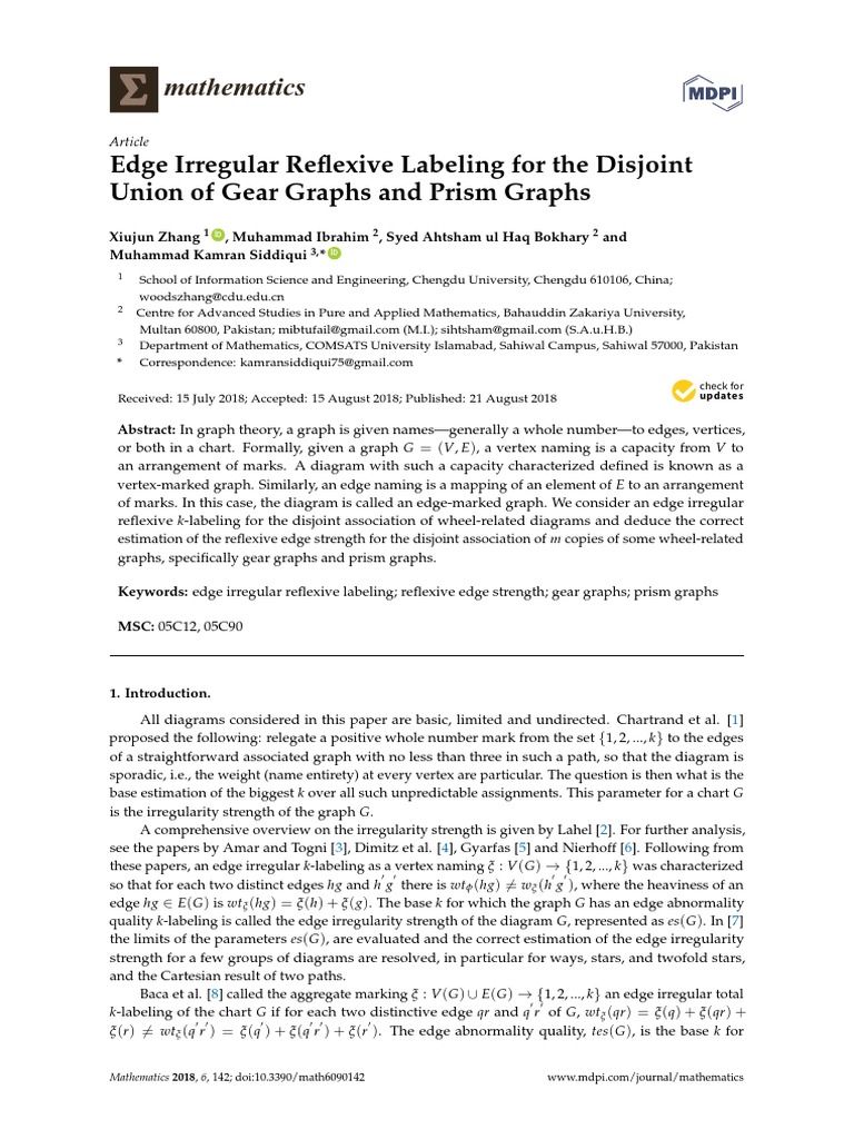 Edge Irregular Re Exive Labeling For The Disjoint Union of Gear Graphs and Prism Graphs | PDF ...
