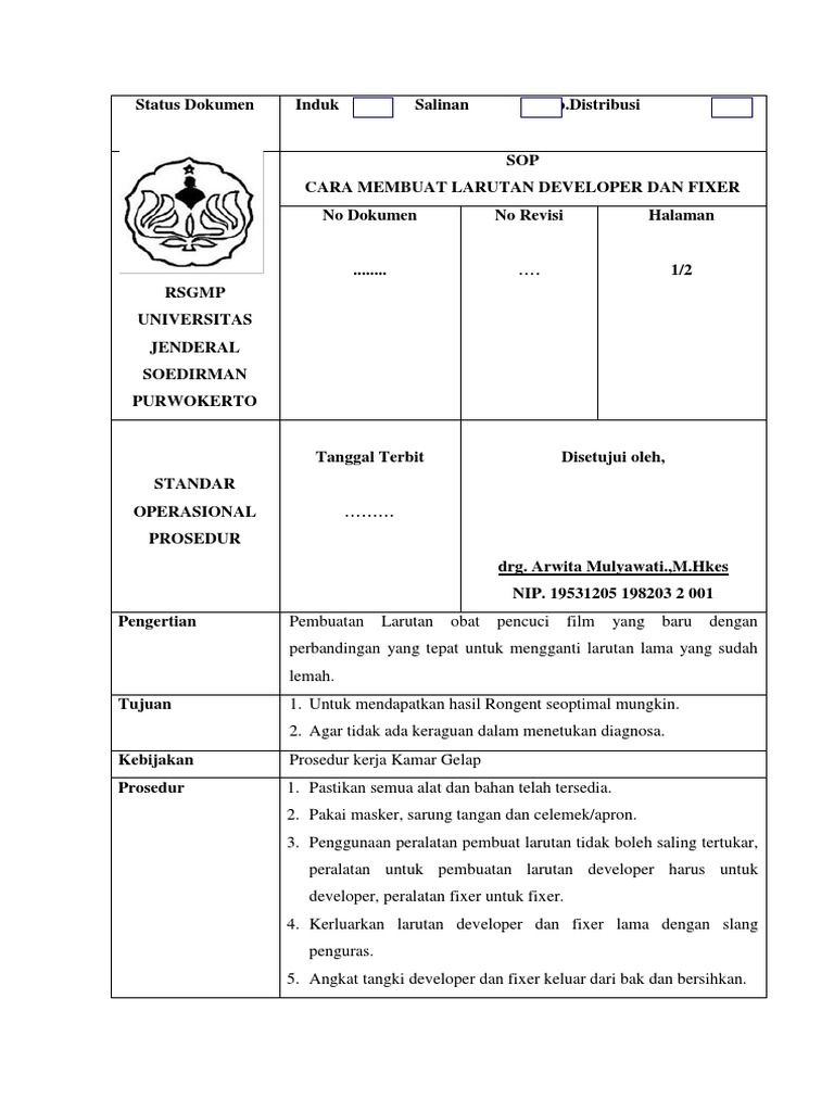Sop Cara Membuat Larutan Developer Dan Fixer | PDF