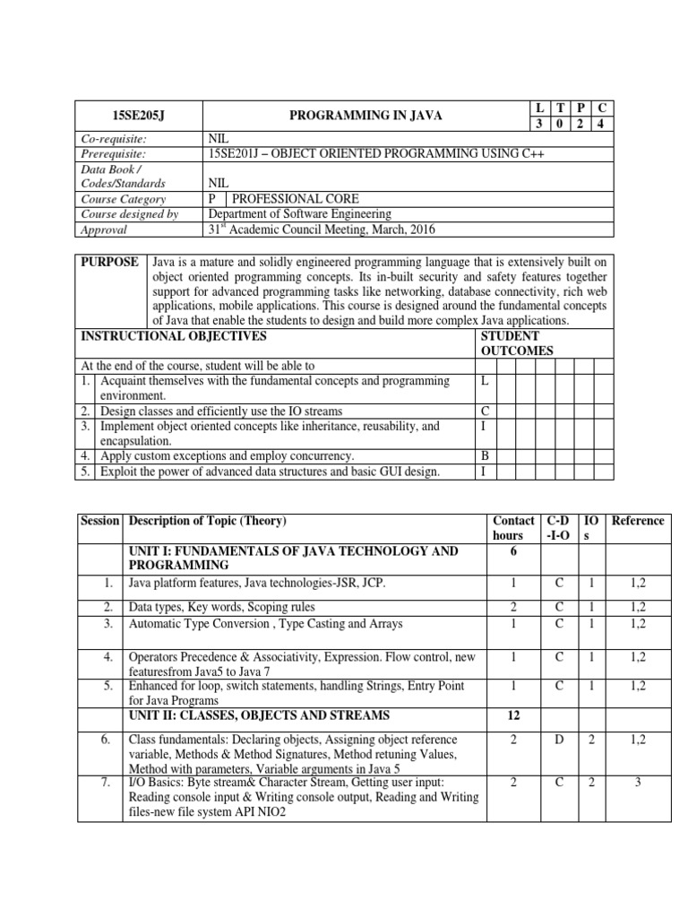 15SE205J Syllabus PDF | Download Free PDF | Constructor (Object ... 15SE205J Syllabus PDF | Download Free PDF | Constructor (Object ...