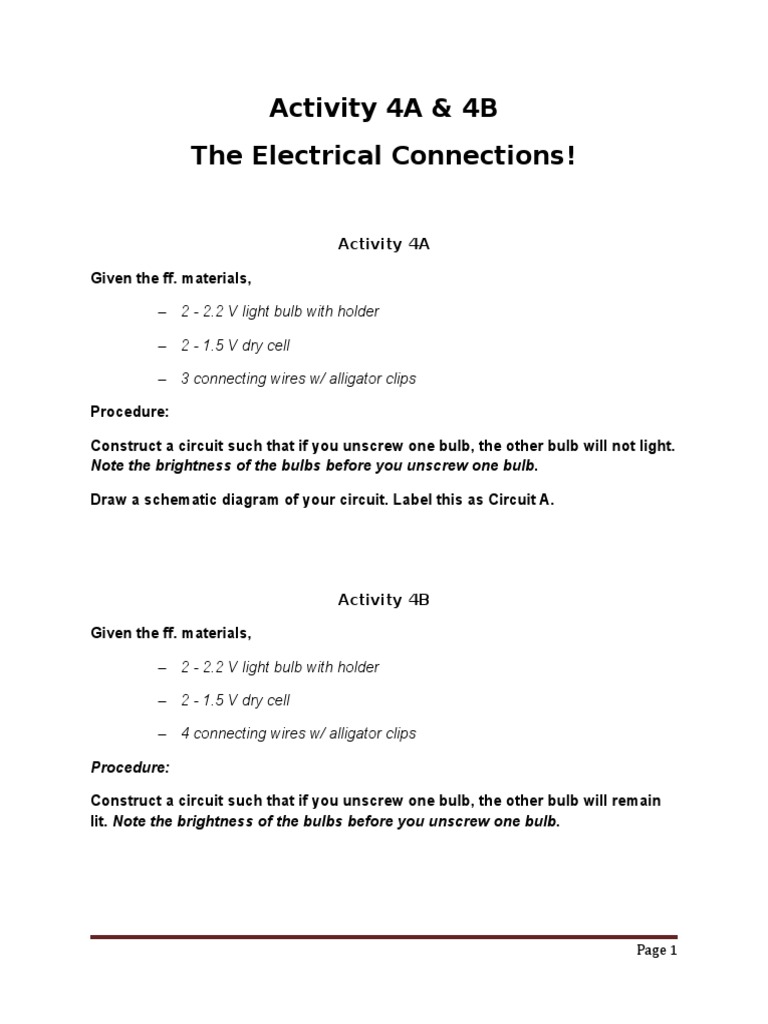 Activity 4A & 4B The Electrical Connections! | PDF