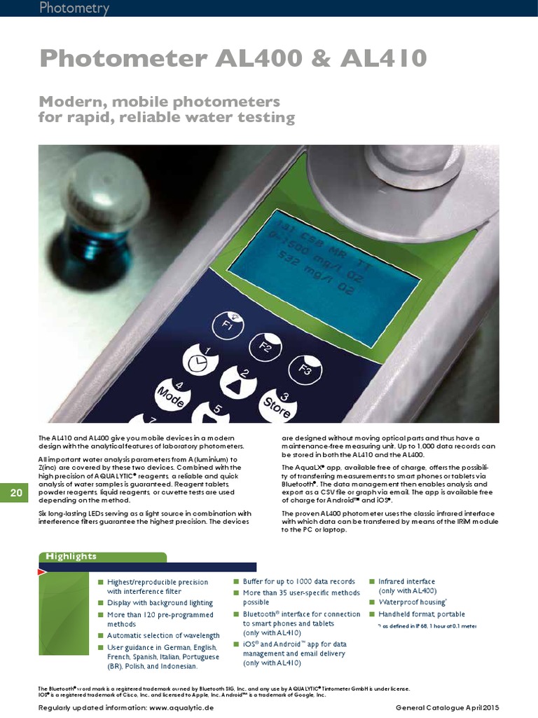 Photometer AL400 & AL410: Modern, mobile photometers for rapid ...