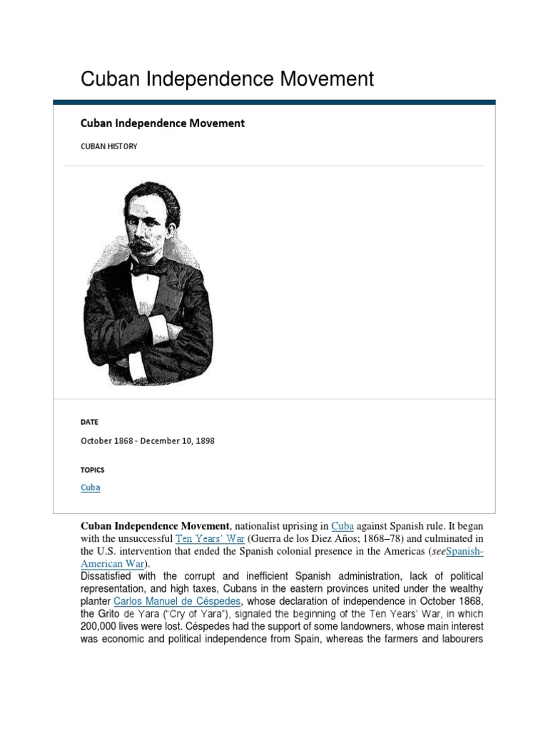 Cuban Independence Movement, 1868-1898 | PDF | Cuba | International ...