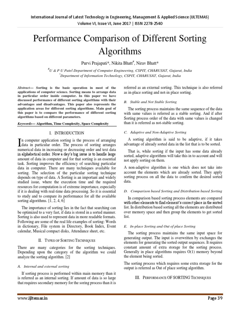Performance Comparison of Different Sort PDF | PDF | Computer Data Storage | Algorithms